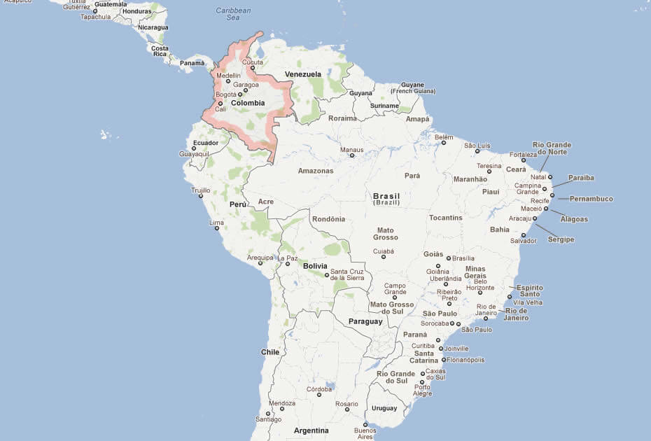 colombia on the map of south america