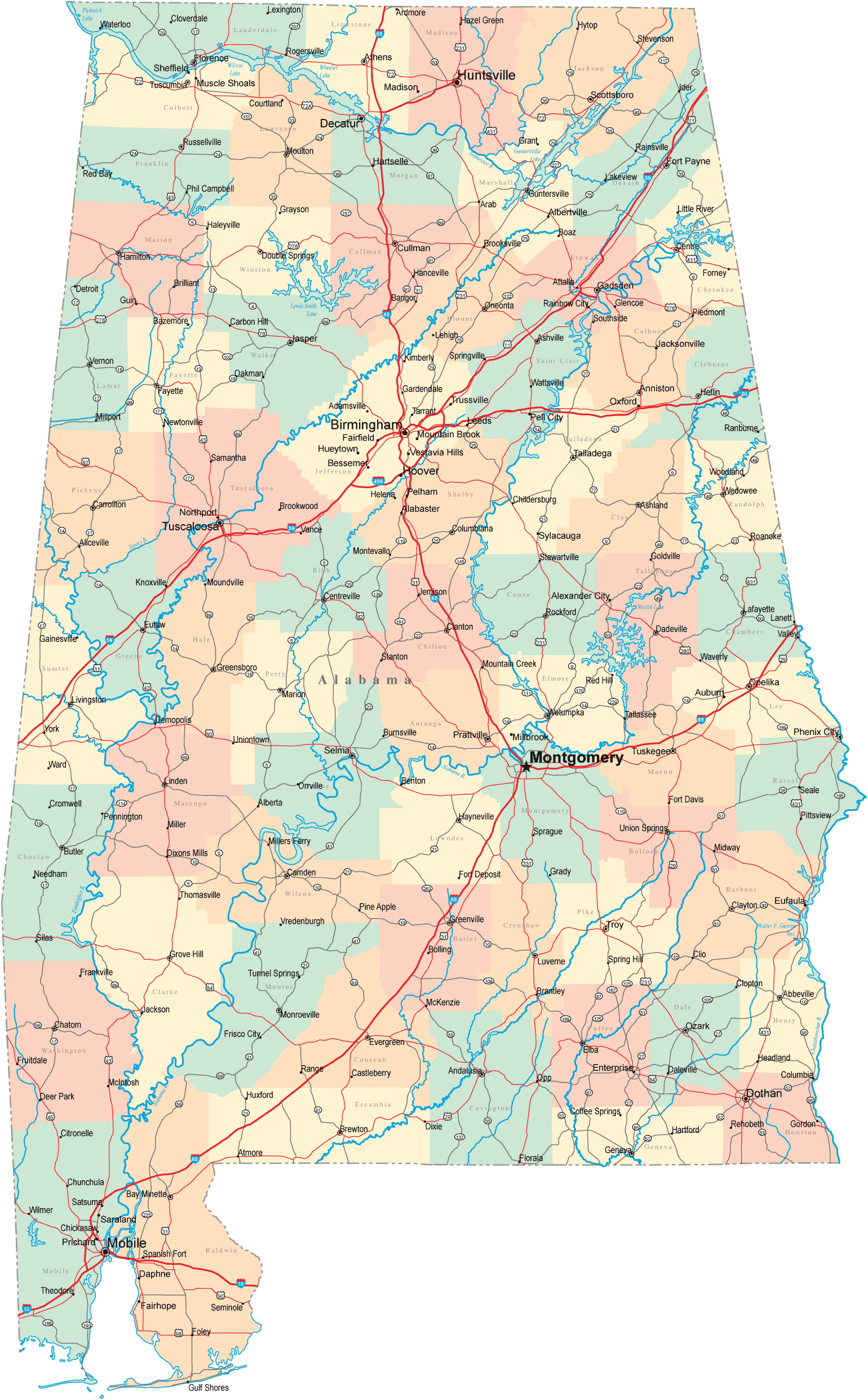 Cities Map of Alabama Cities Map of Alabama