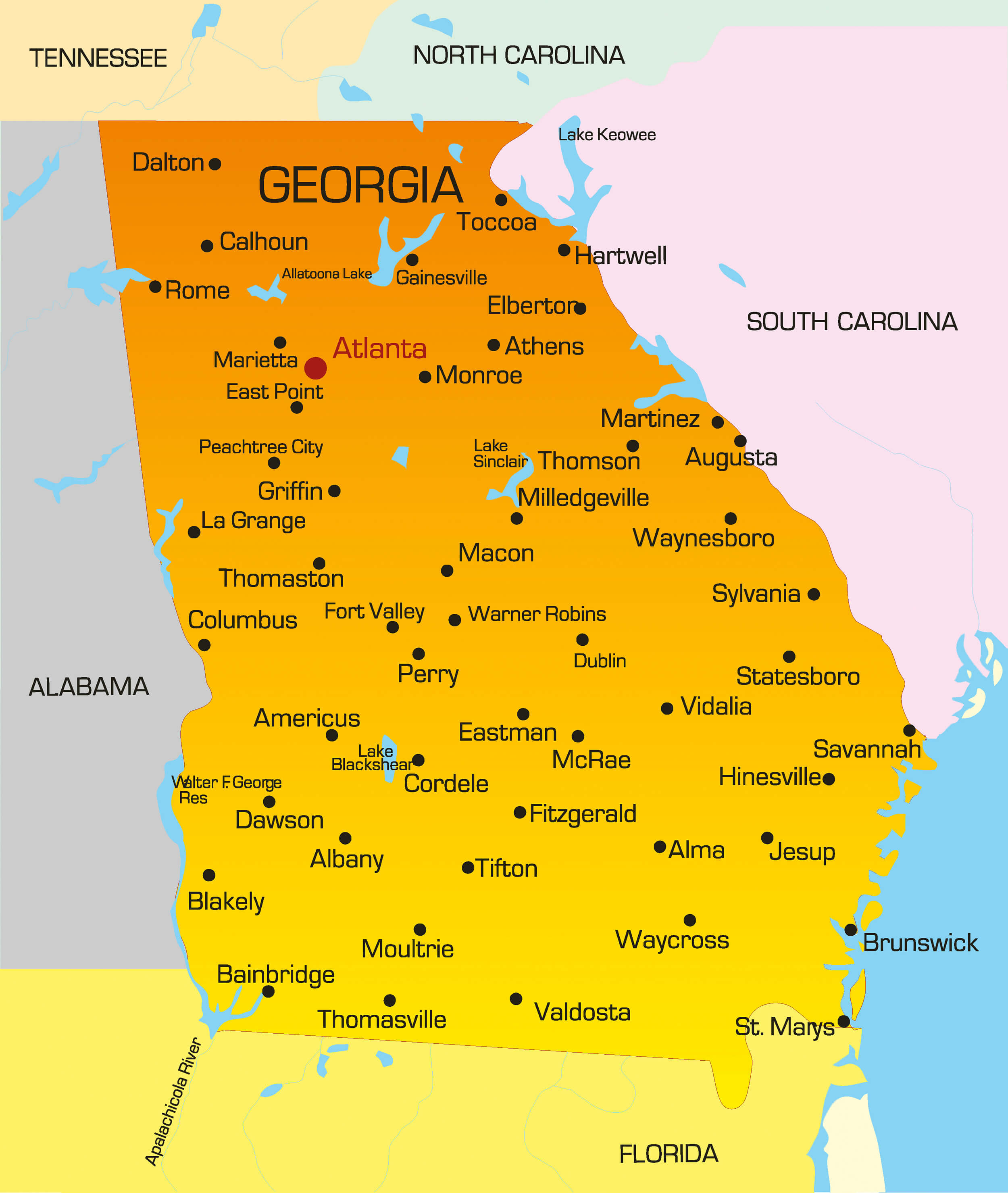 Cities Of Georgia Map Cities Of Georgia Map