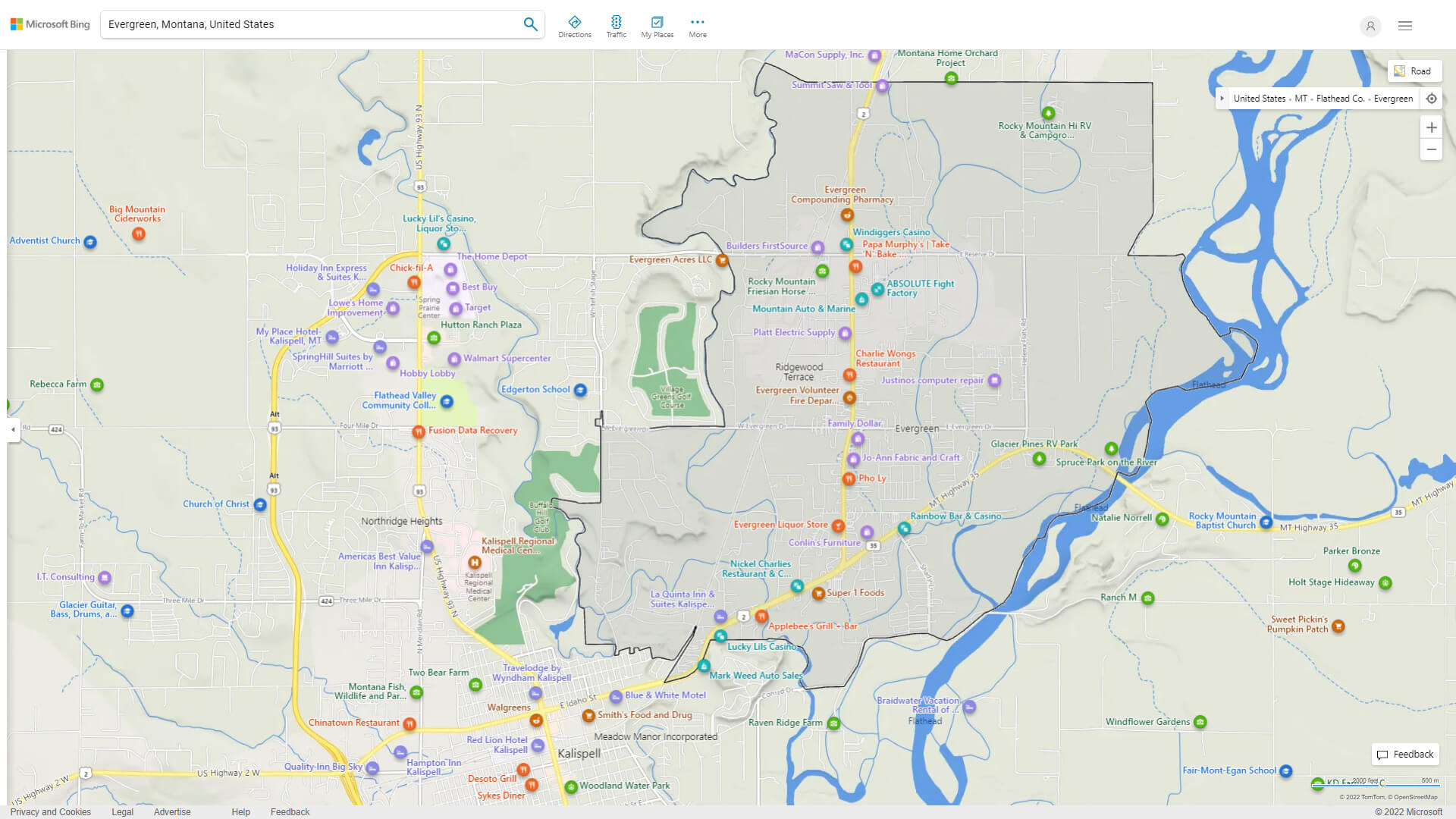 Evergreen Montana Map