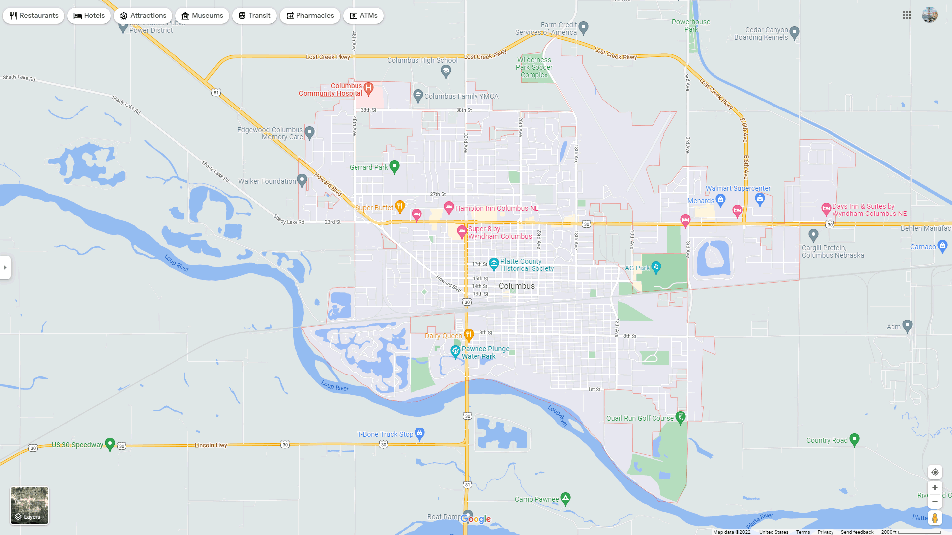 Columbus, Nebraska Map