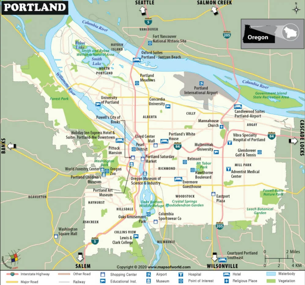 Portland, Oregon Map
