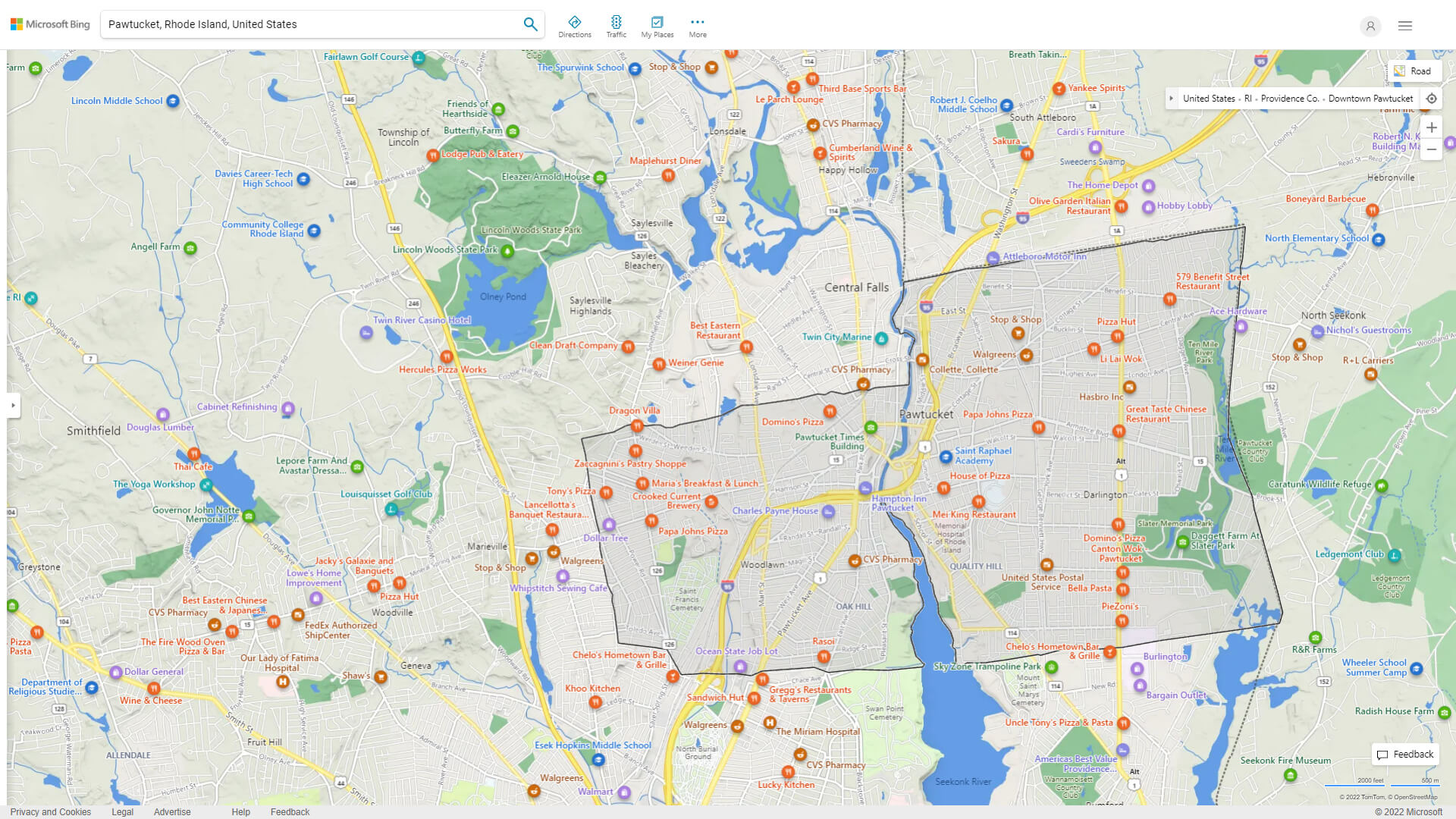 Pawtucket, Rhode Island Map