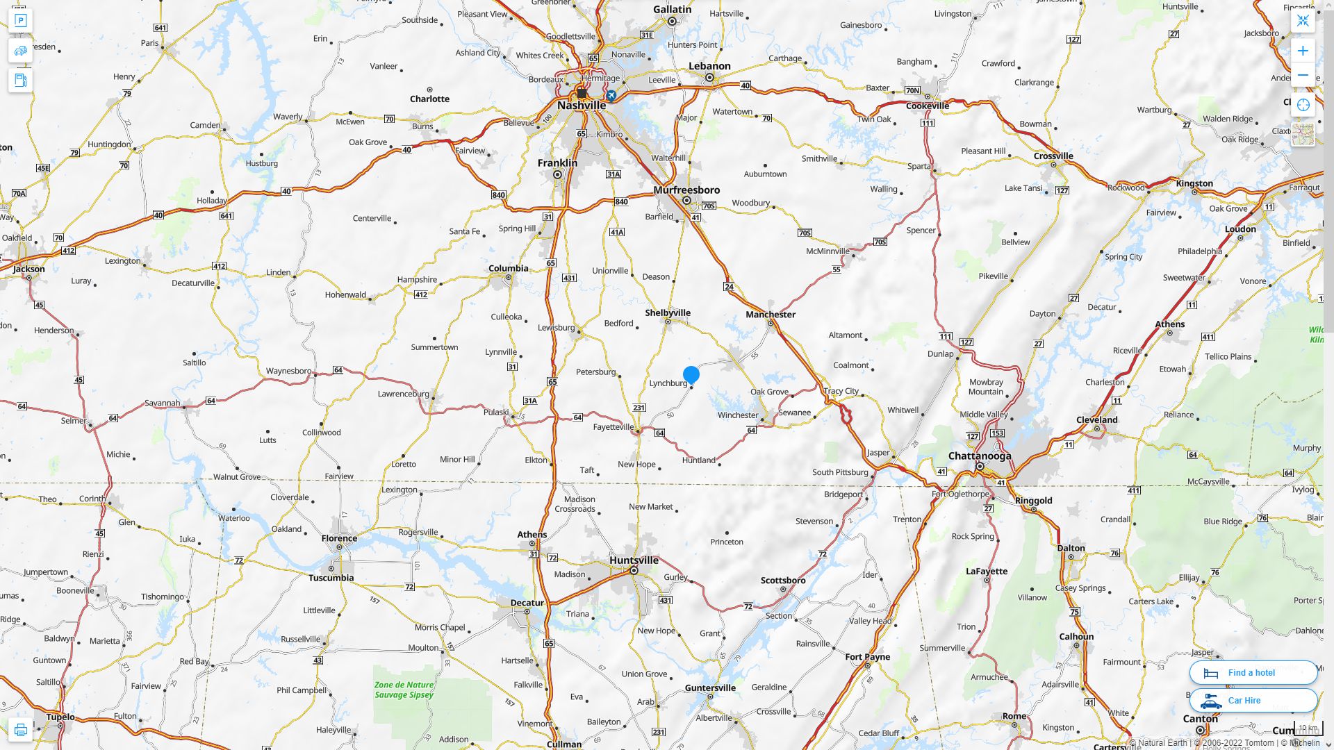 Lynchburg, Tennessee Map
