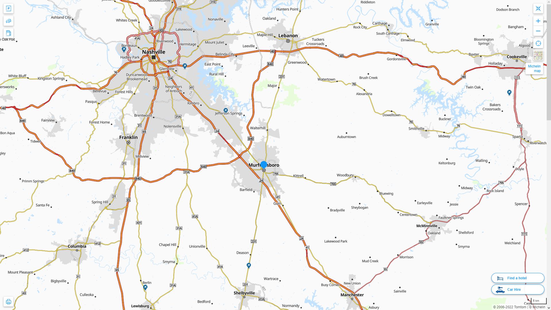 Murfreesboro Tennessee Map