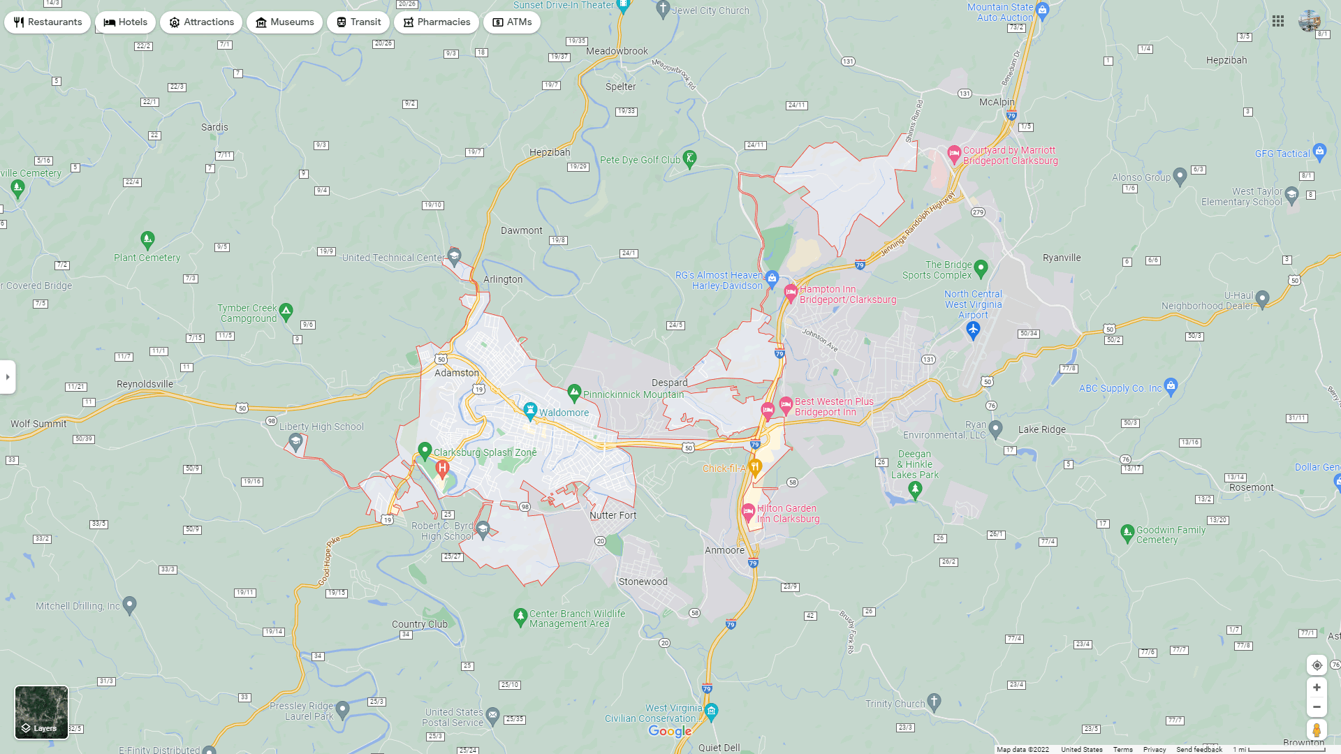 Clarksburg, West Virginia Map